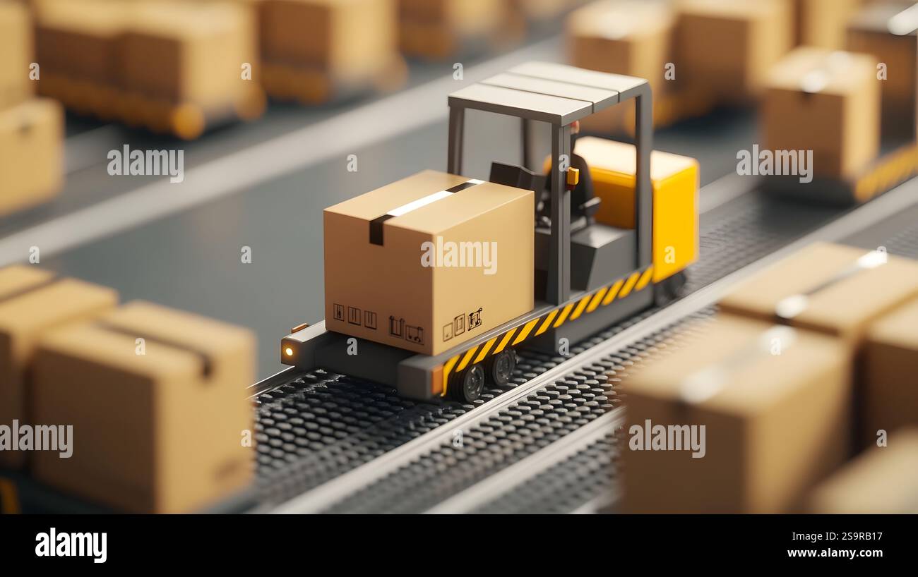 Automated forklift moving tracked packages,showcasing efficient cargo ...