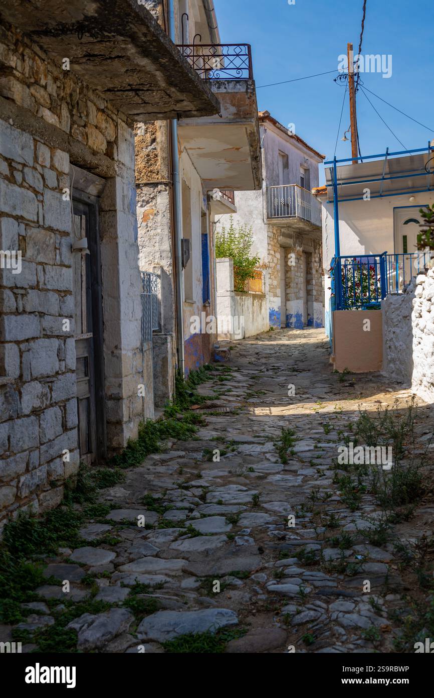 The village of Trikeri on the hills in the south of the Pelion Greece ...