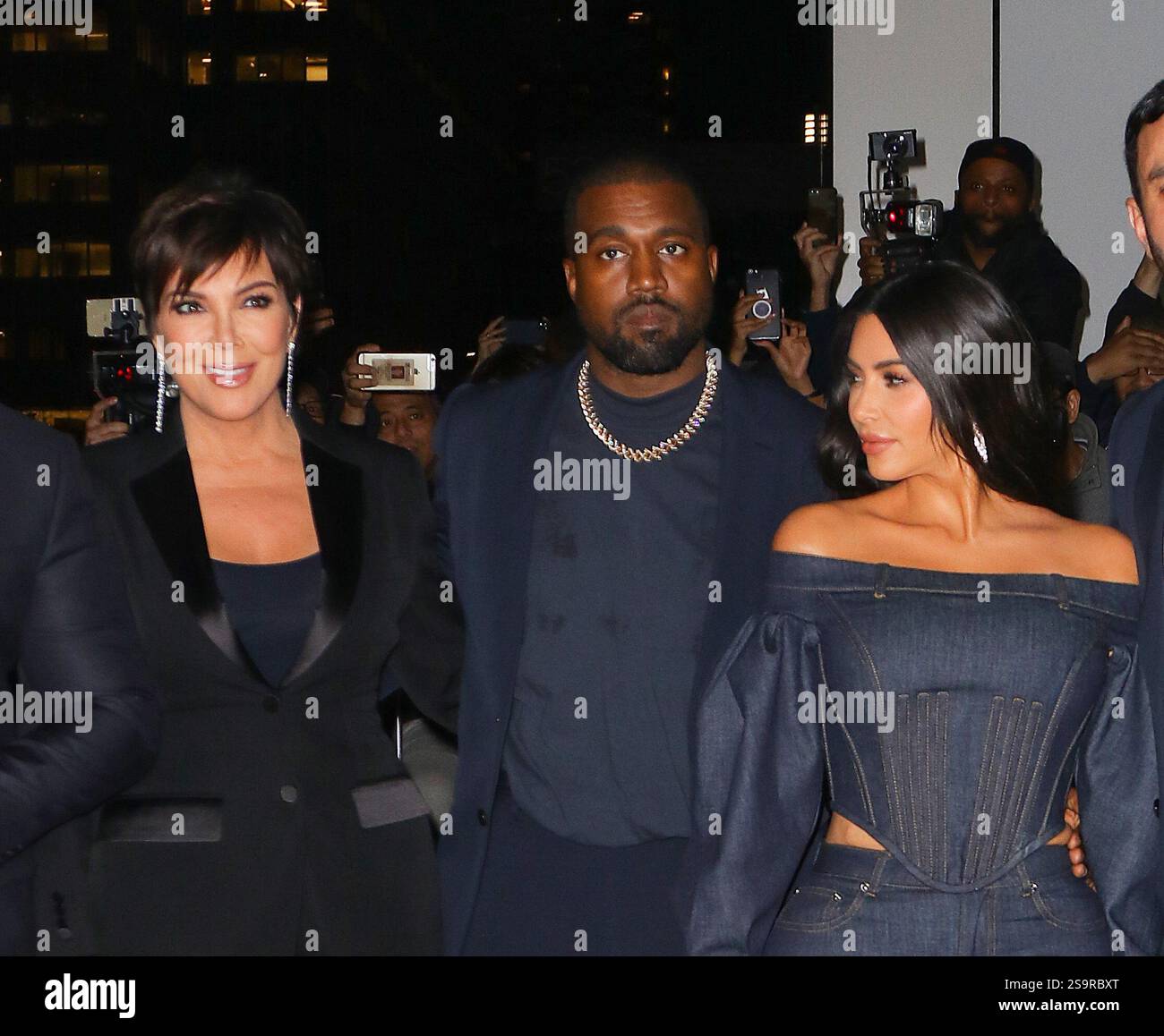 Kris Jenner, Kanye West and Kim Kardashian arriving at the WSJ ...