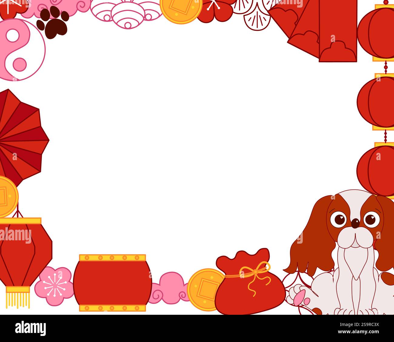 Chinese window rectangle vector frame with traditional elements, CNY ...