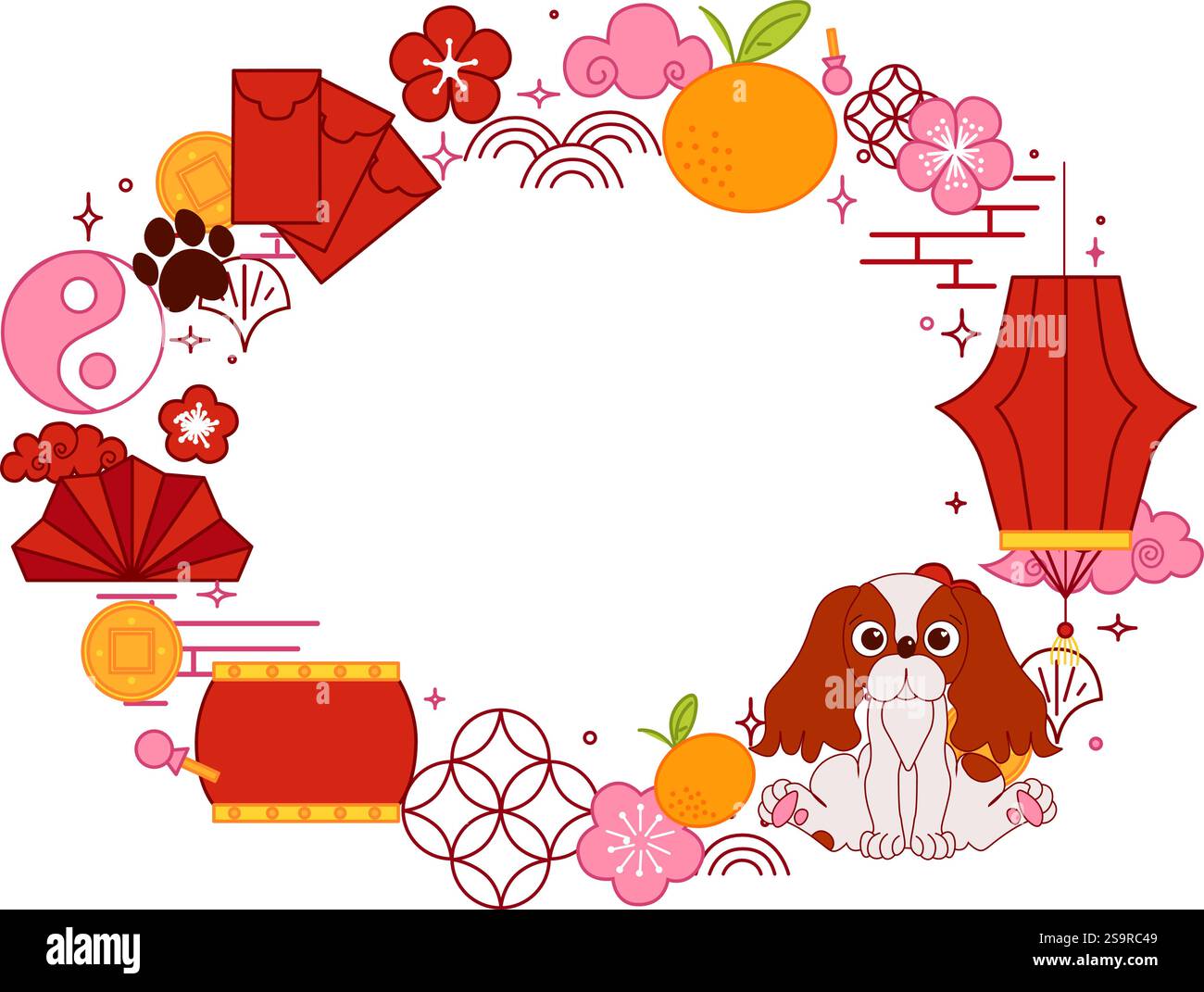 Chinese new year of dog 2030 oval frame template for your text. CNY ...