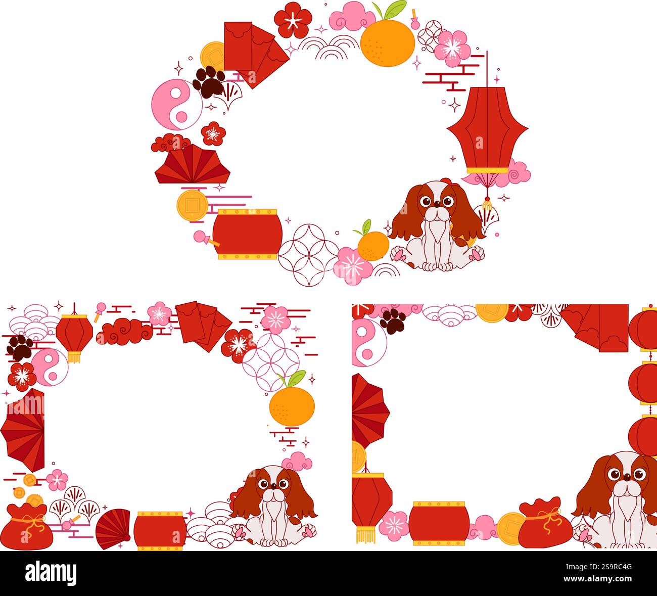 2030 CNY Dog zodiac theme oval frames set templates, layouts including ...