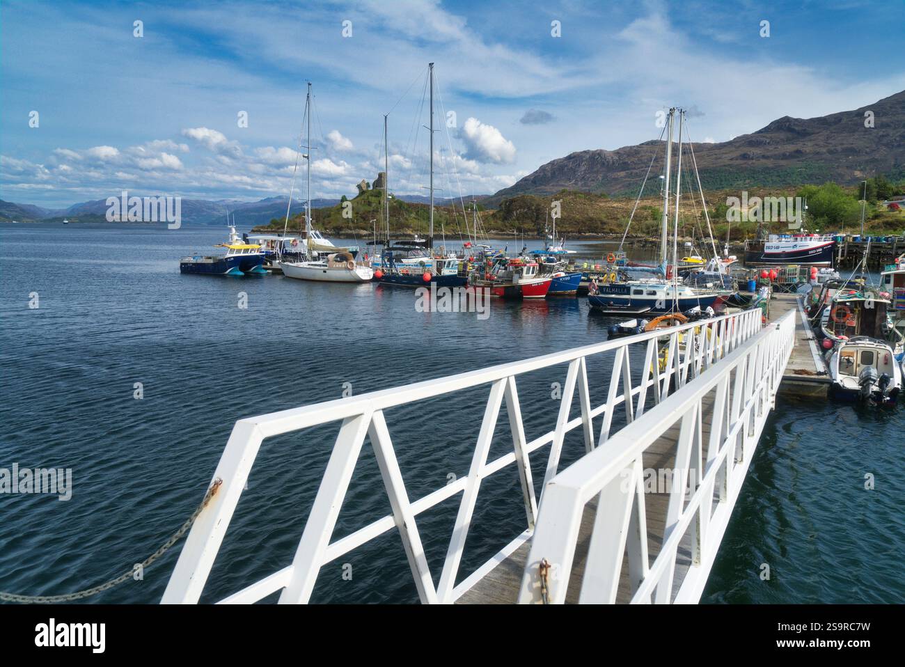 Looking down Loch Alsh at Kyleakin harbour, Isle of Skye. Fishing and ...