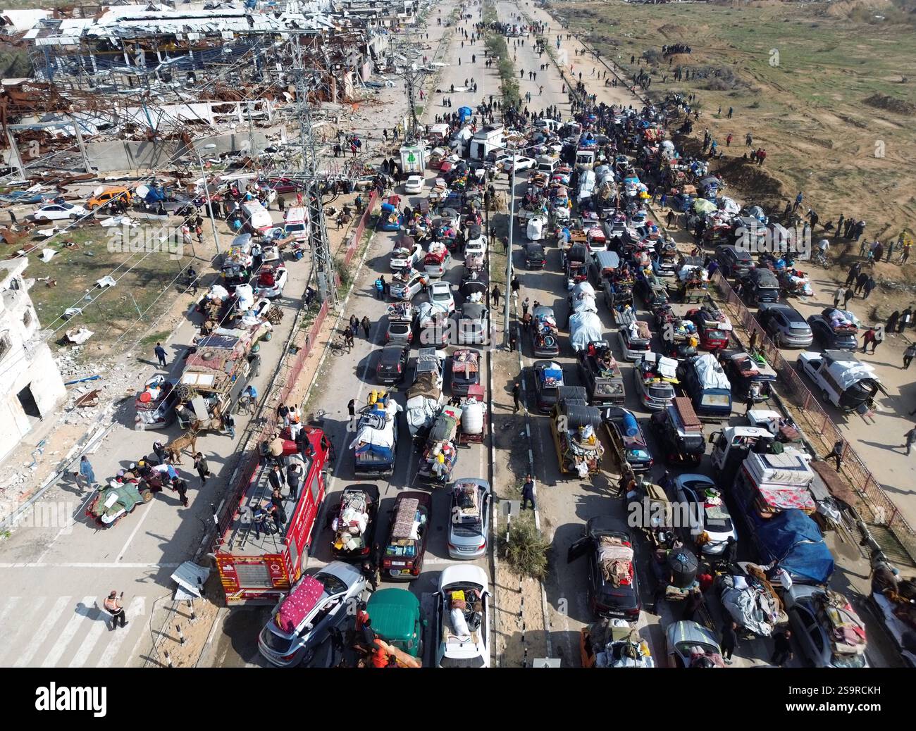 Aerial footage shows displaced Gazans walking toward Gaza City Aerial ...