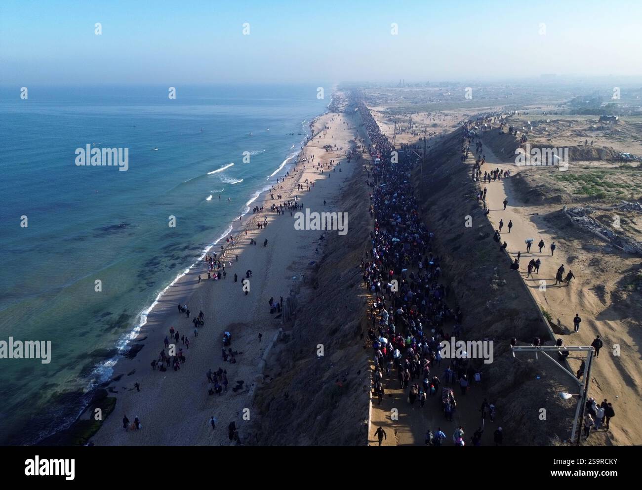 Aerial footage shows displaced Gazans walking toward Gaza City Aerial ...