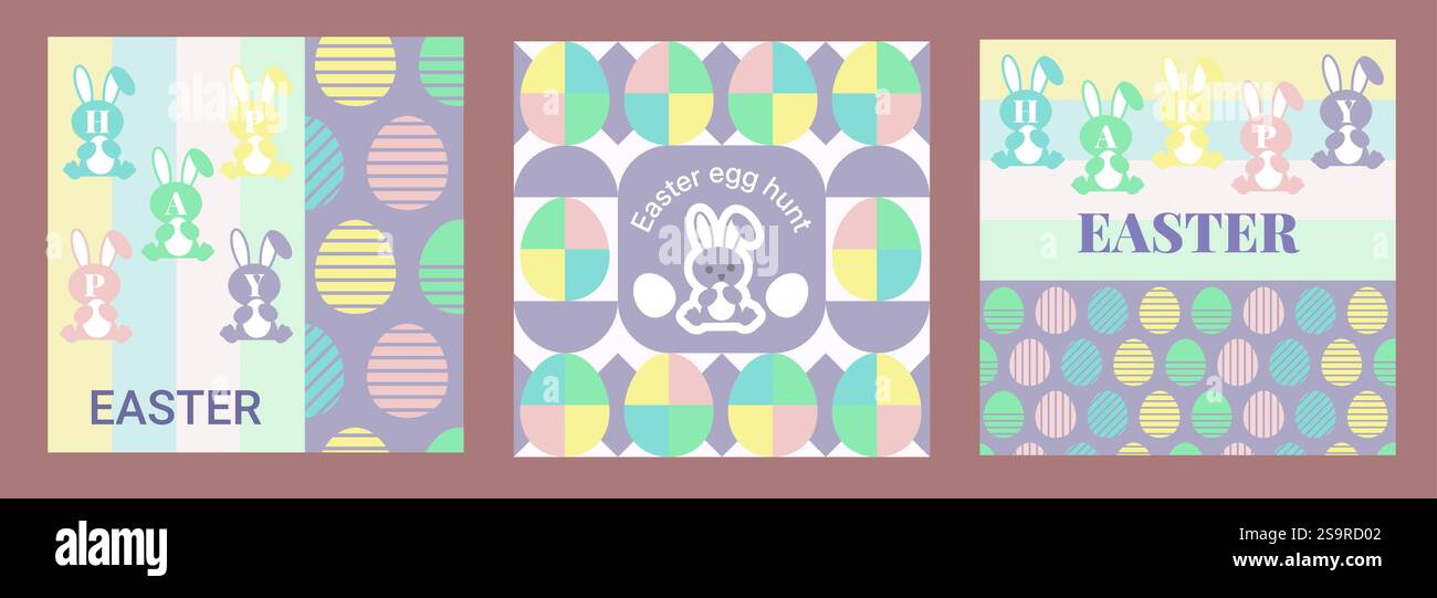 Easter Eggs Bunnies Geometric Minimalist Art Cards Stock Vector Image ...