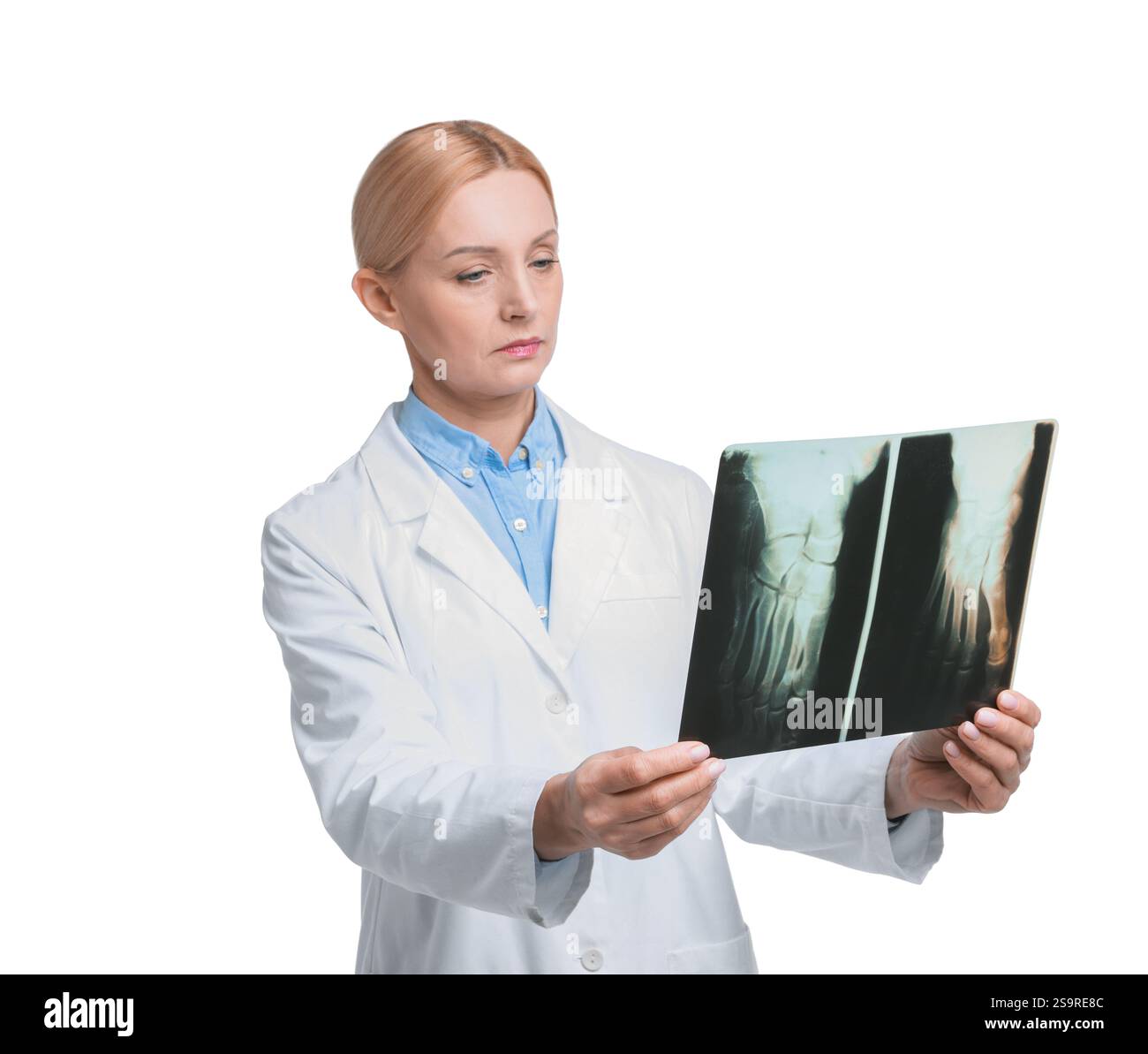 Doctor examining foot x-ray on white background Stock Photo - Alamy