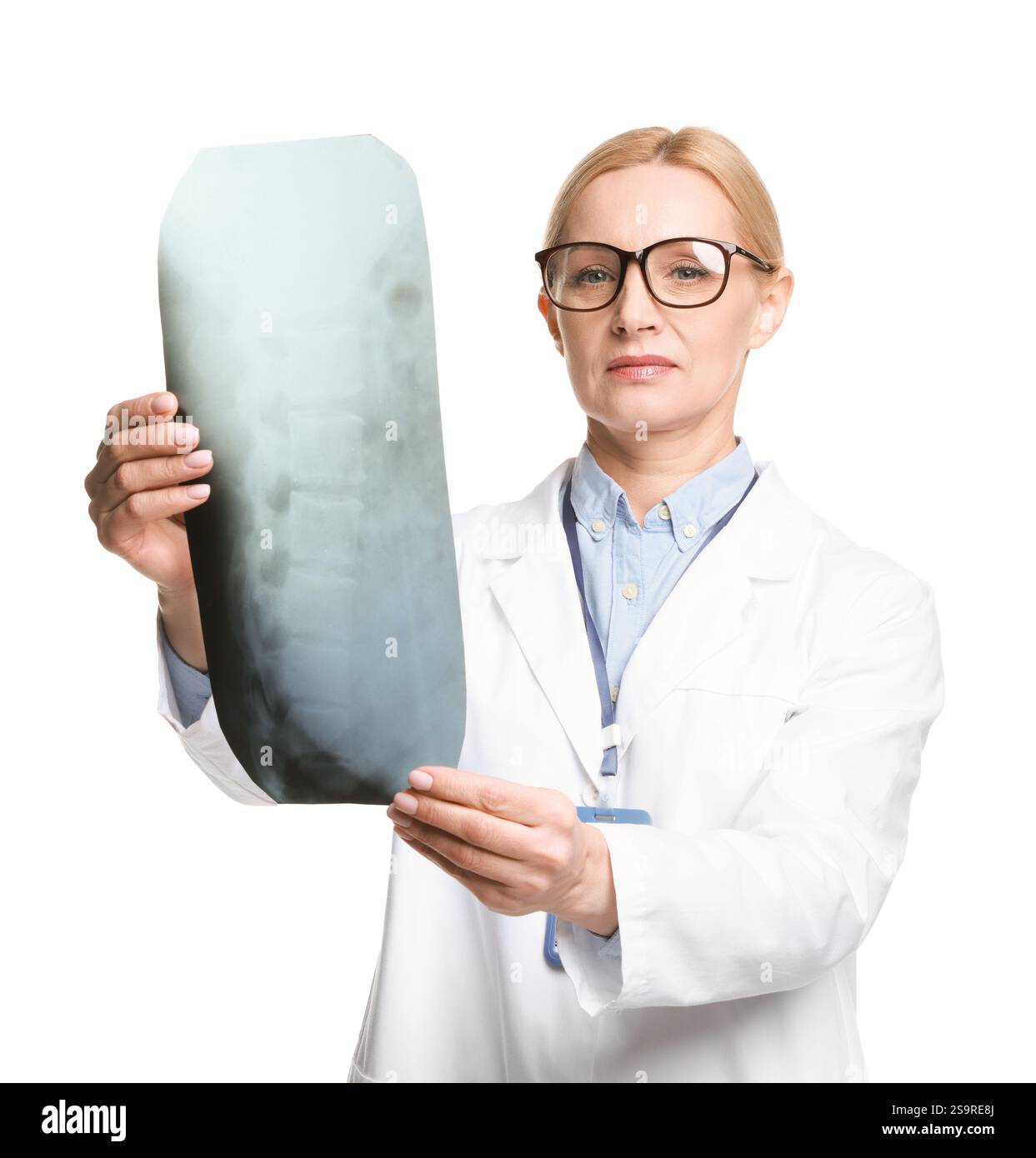 Doctor examining backbone x-ray on white background Stock Photo - Alamy