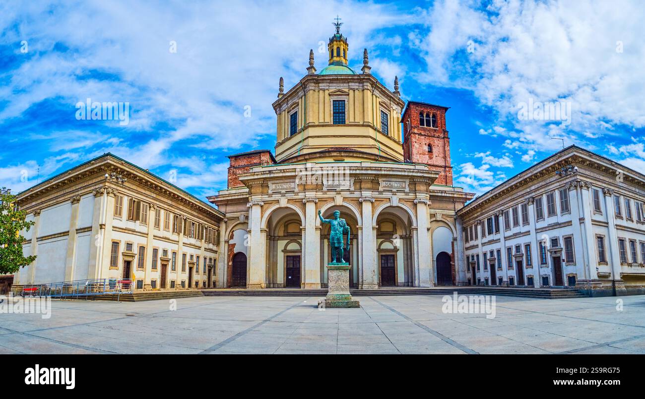 The monument to Constantine Emperor and facade of ancient Basilica of ...