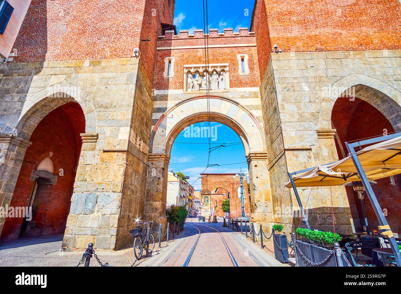 The view through medieval gate Porta Ticinesse, on San Lawrence Columns ...