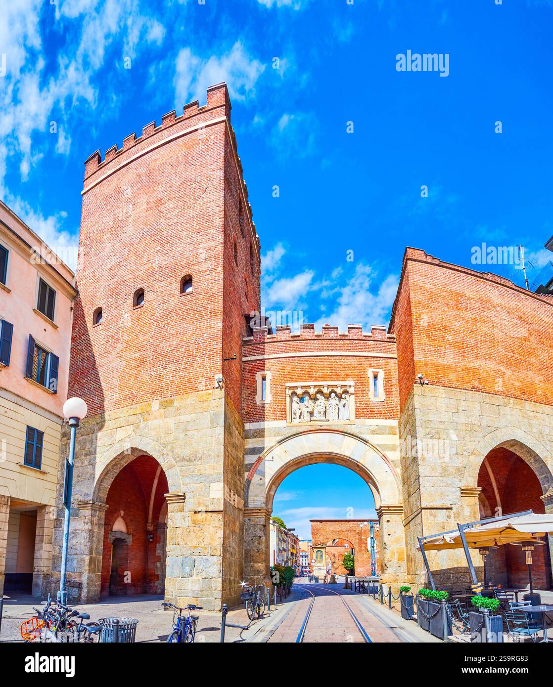 The view through medieval gate Porta Ticinesse, on San Lawrence Columns ...