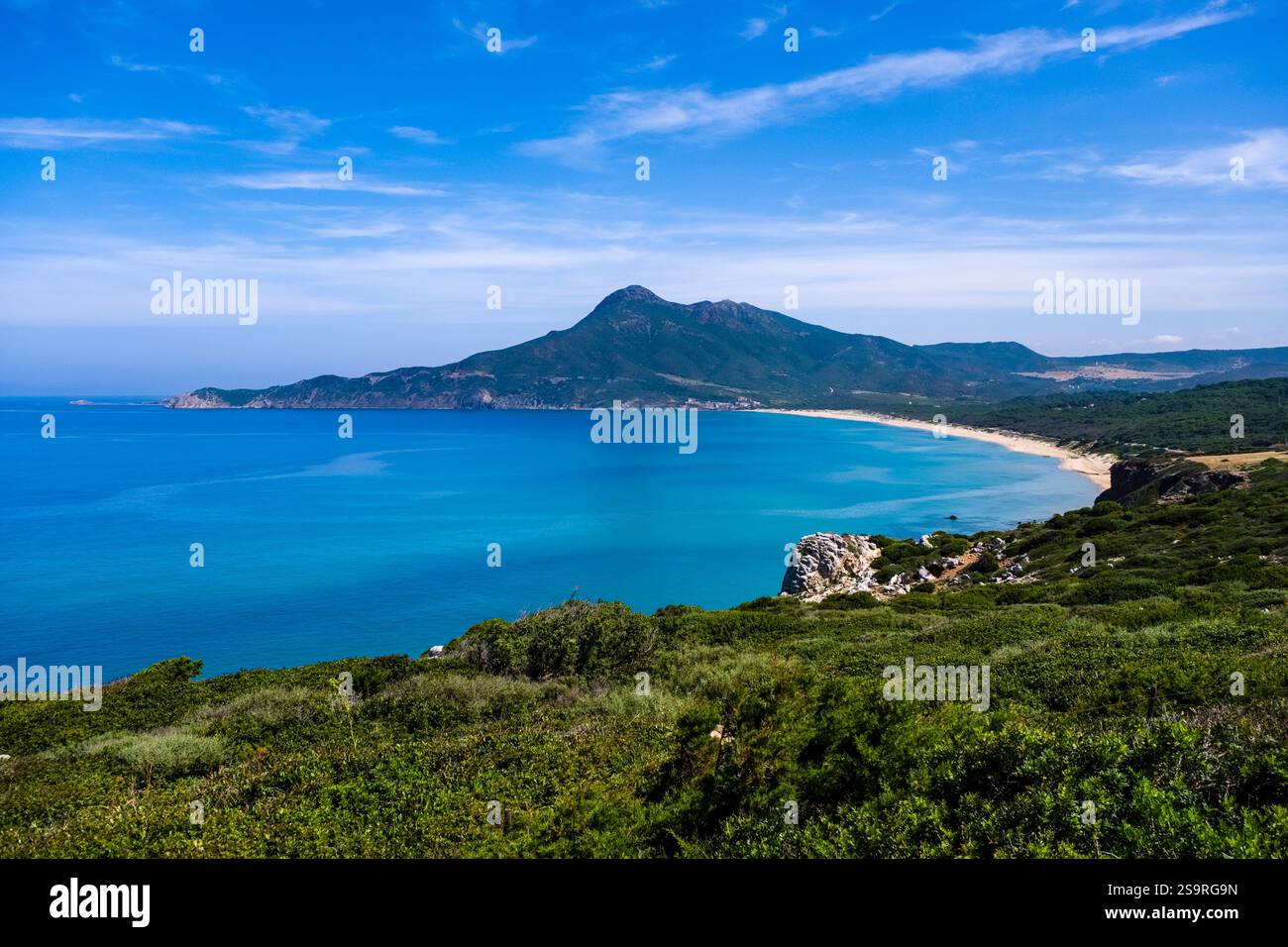 Aerial view of the beach Spiaggia I Pini with the summits of the ...