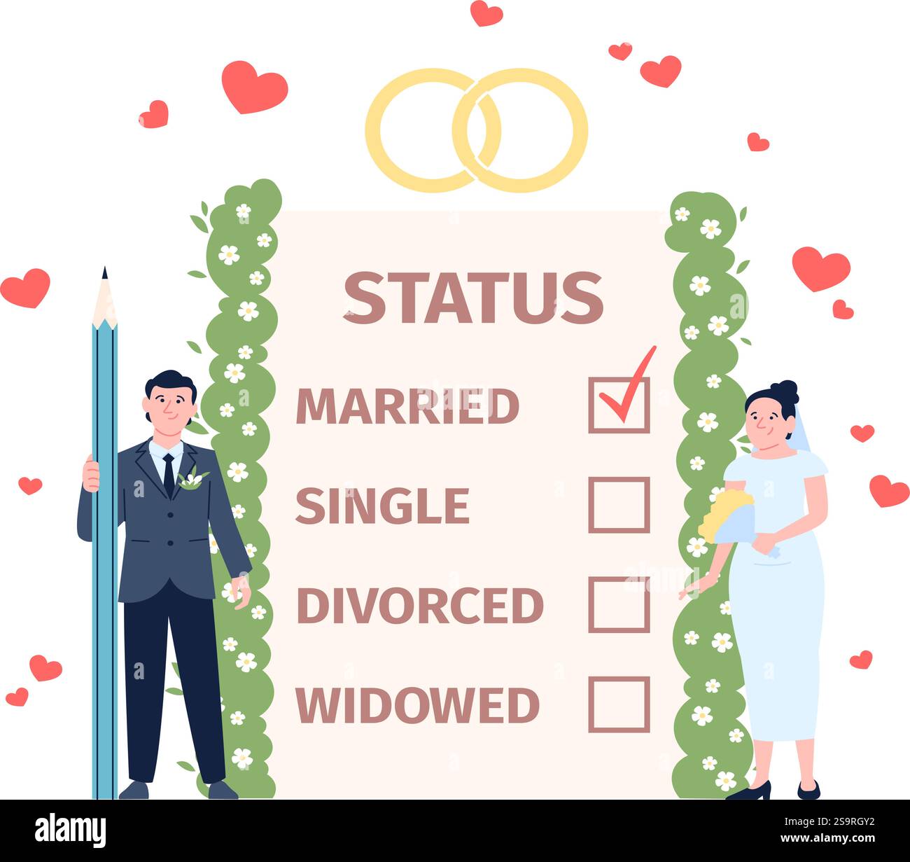 Marital status concept. Young couple change social status, just married ...