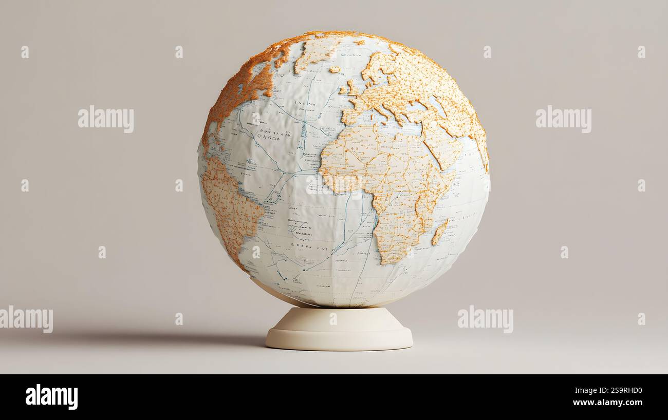 Simplified globe with highlighted cargo tracking paths,showcasing a ...