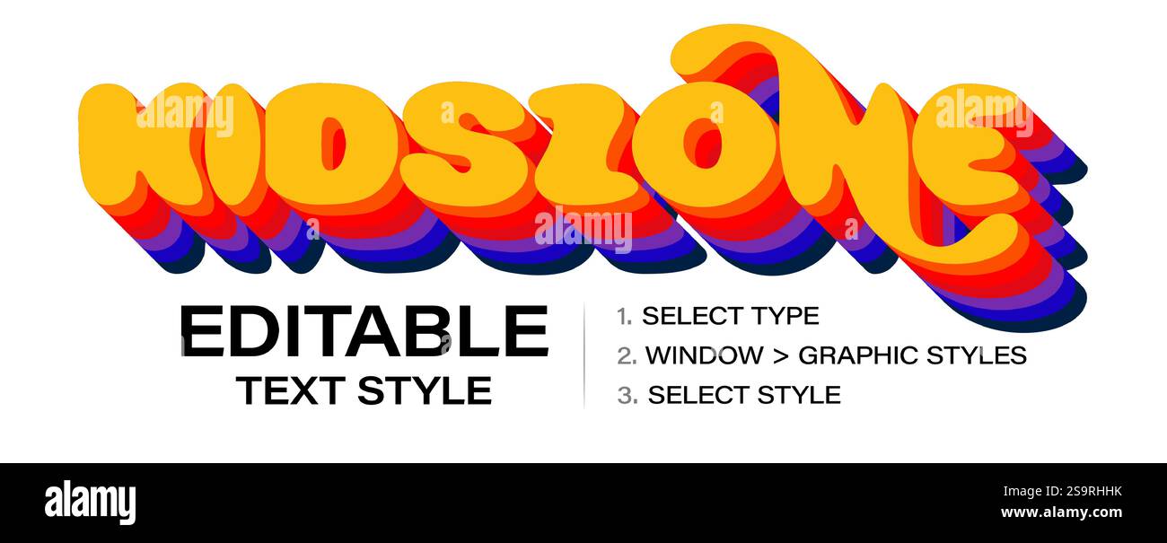 Editable text effect, graphic style template. Customizable tweaking contour style for kids zone ...