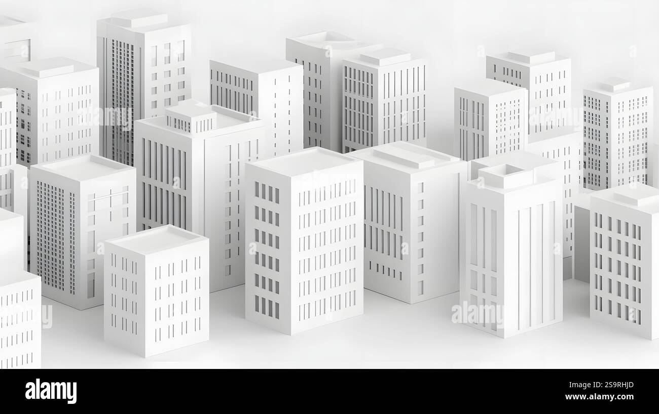 Monochrome modular high-rise buildings arranged in a neat,organized ...