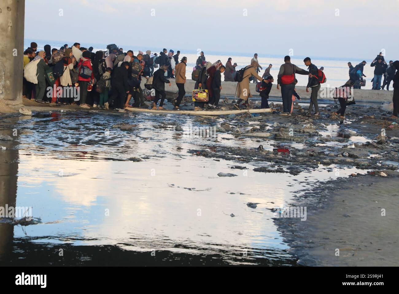 Displaced Gazans cross the Netzarim corridor from the southern Gaza ...