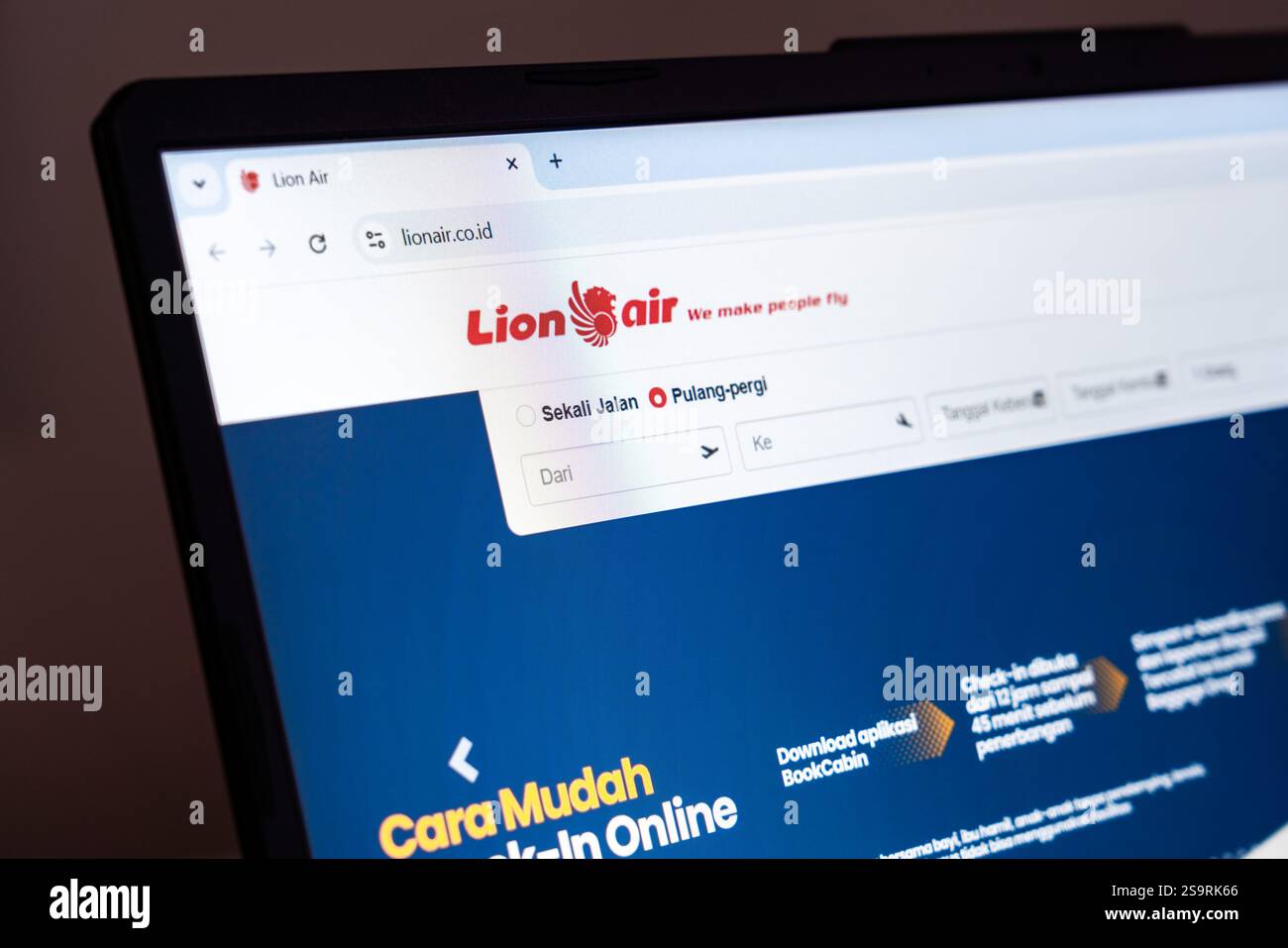 New York, USA - January 22, 2025: Lion Air website displayed on laptop screen showcasing flight ...