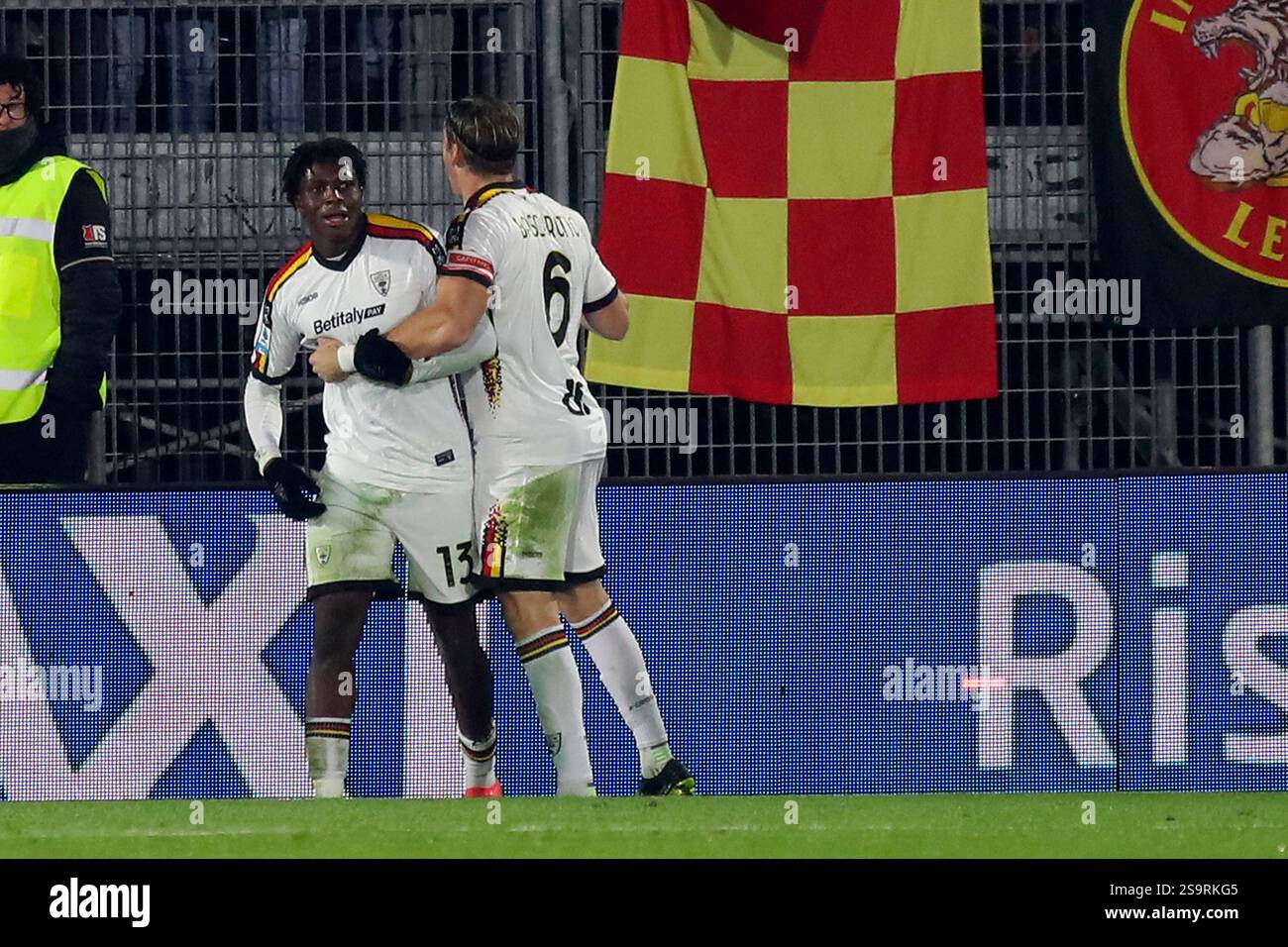 Venezia, Italia. 25th Nov, 2024. Lecce's Patrick Dorgu celebration goal ...