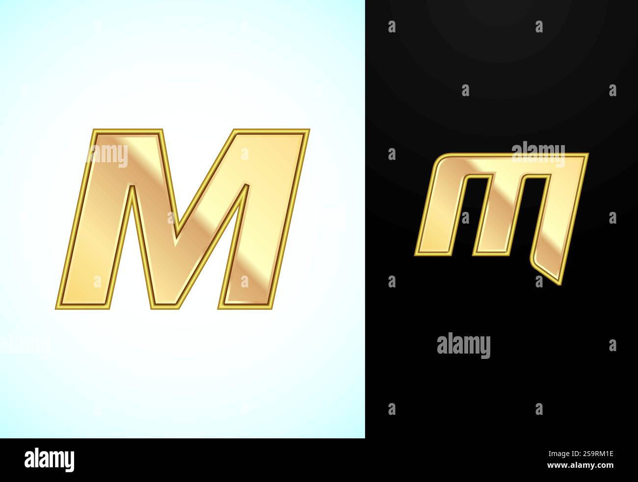 Capital and small alphabet M in gold color. Graphic alphabet symbol for ...