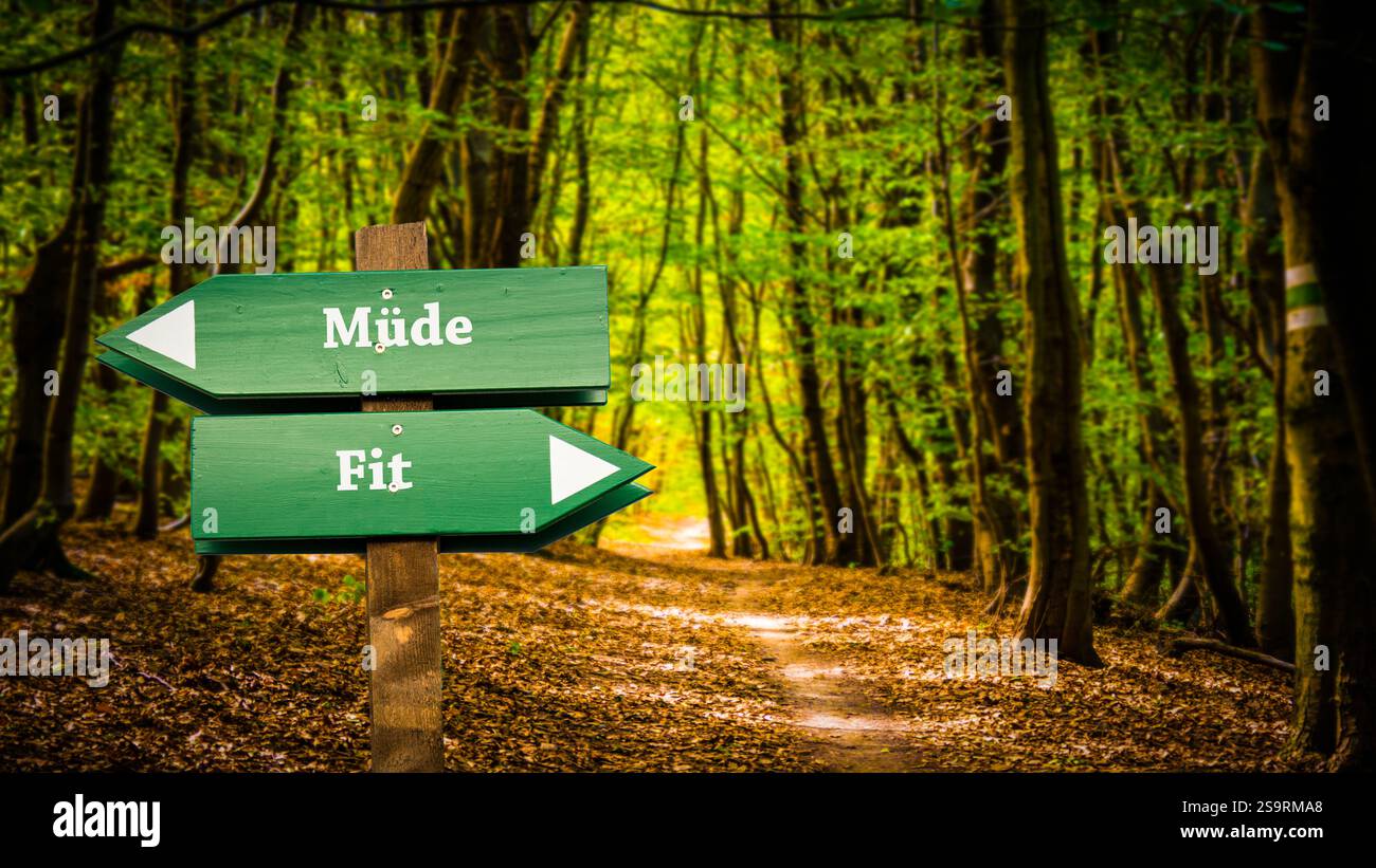 An image with a signpost pointing in two different directions in German ...