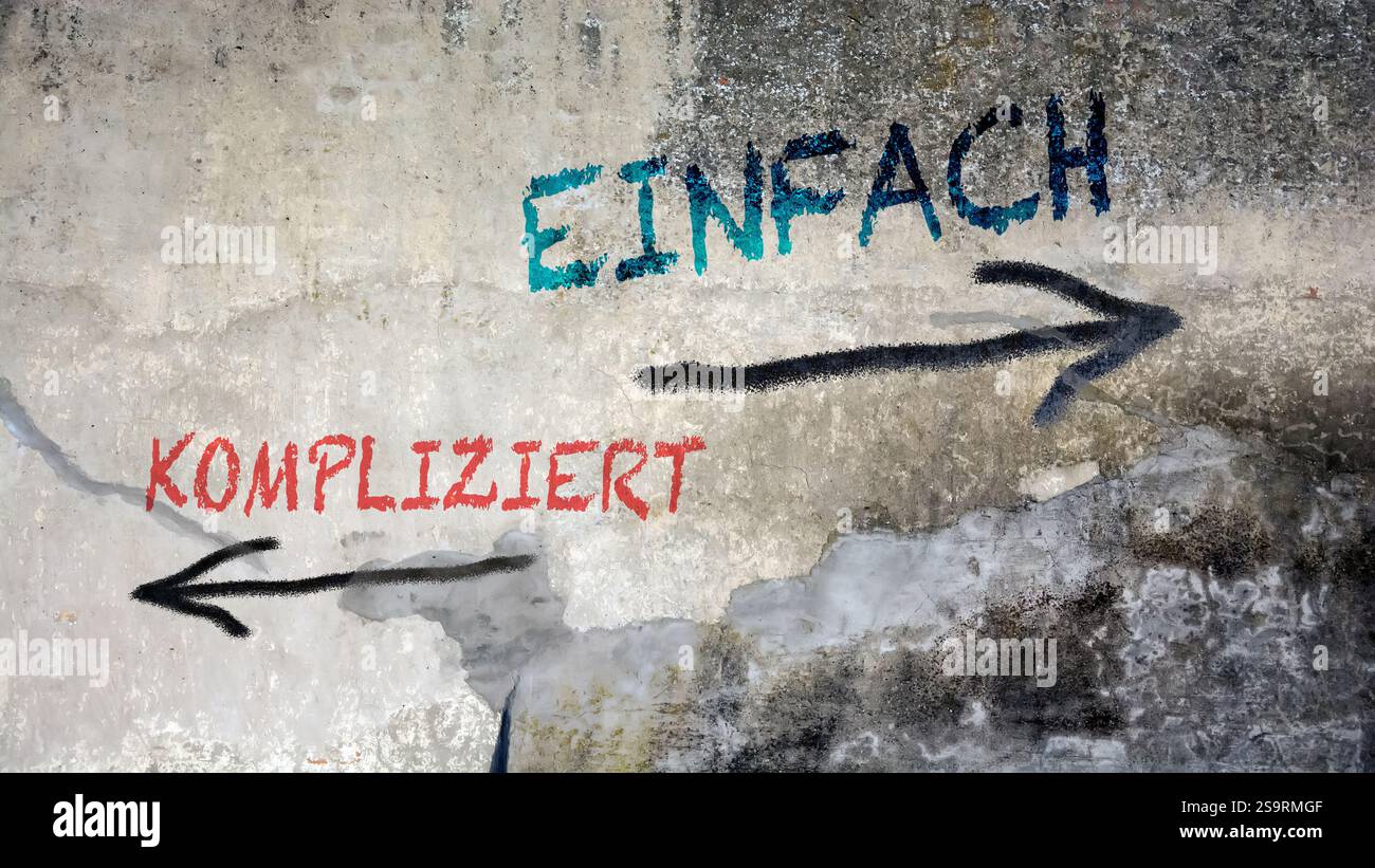 An image with a signpost pointing in two different directions in German ...