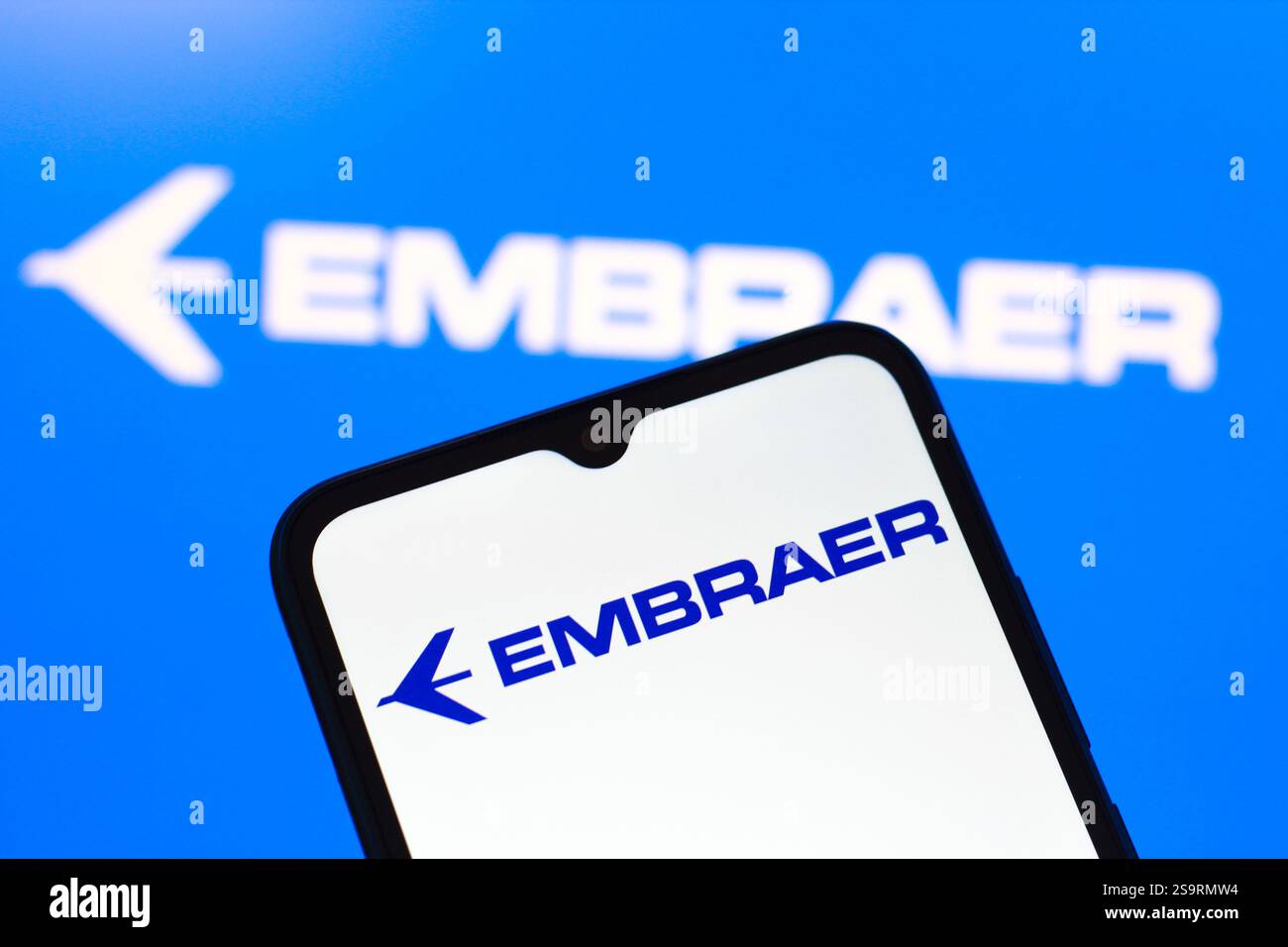 Canada. 27th Jan, 2025. In this photo illustration, the Embraer logo is ...