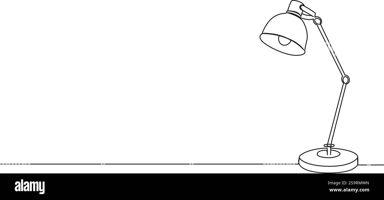 continuous single line drawing of desk lamp, line art vector ...