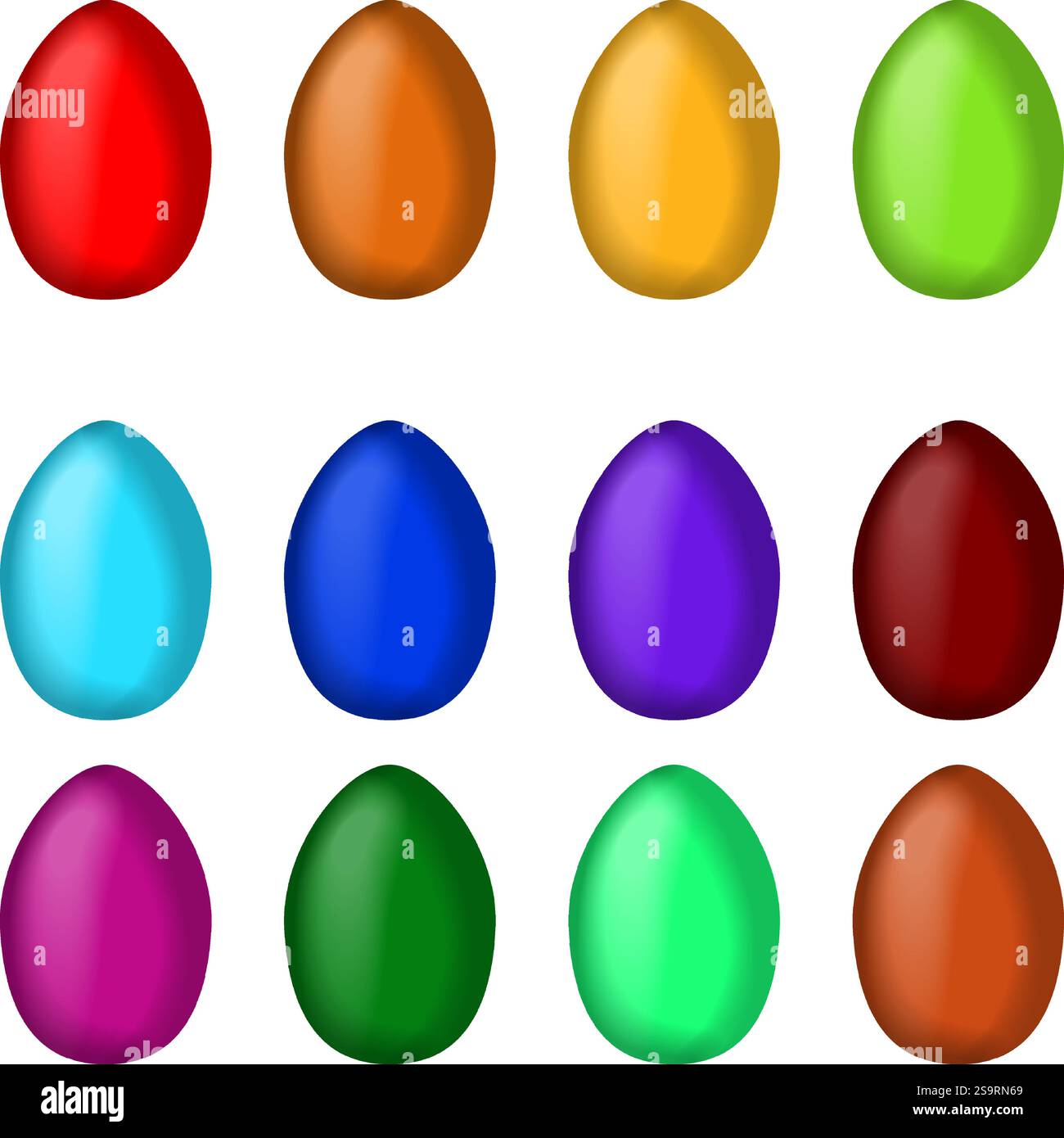 Happy Easter. Set of Easter colorful eggs. Spring holiday symbols ...