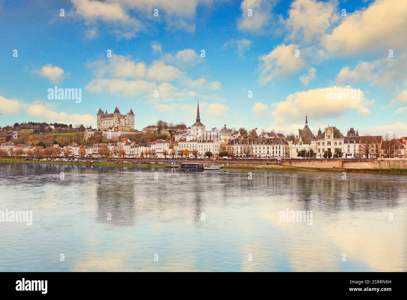 Saumur town with chateau over Loire river in France Stock Photo - Alamy
