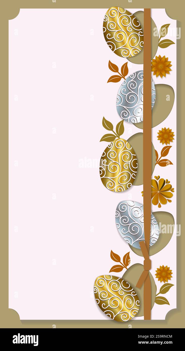 Happy Easter. Vertical template design with golden and silver Easter ...