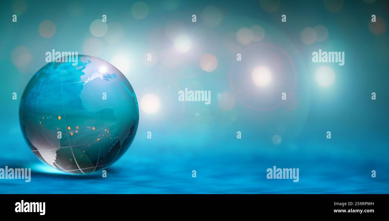 Blue earth ball globe with continent technology europe and africa on ...