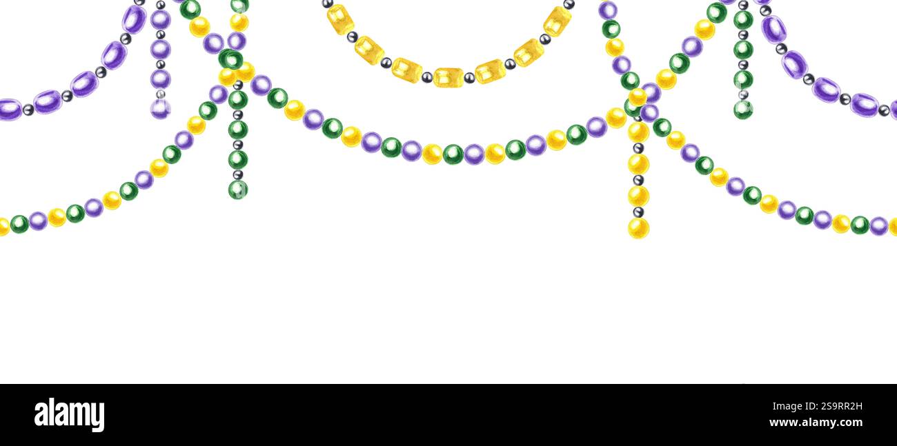 Green, purple, yellow bead garland in colors of Mardi Gras festival ...