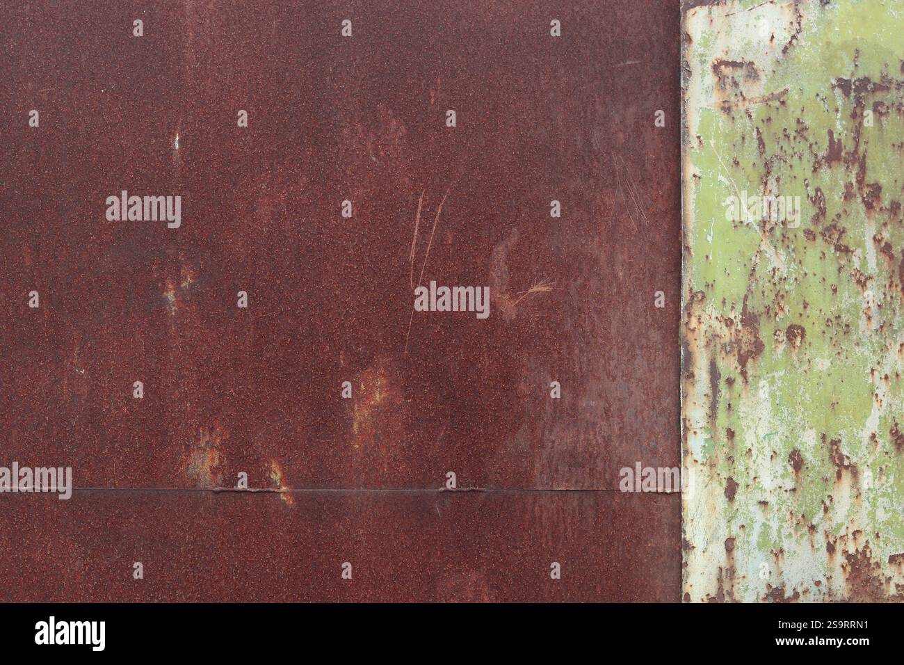 Old rusty metal surface with peeling paint and dirty streaks from rain ...