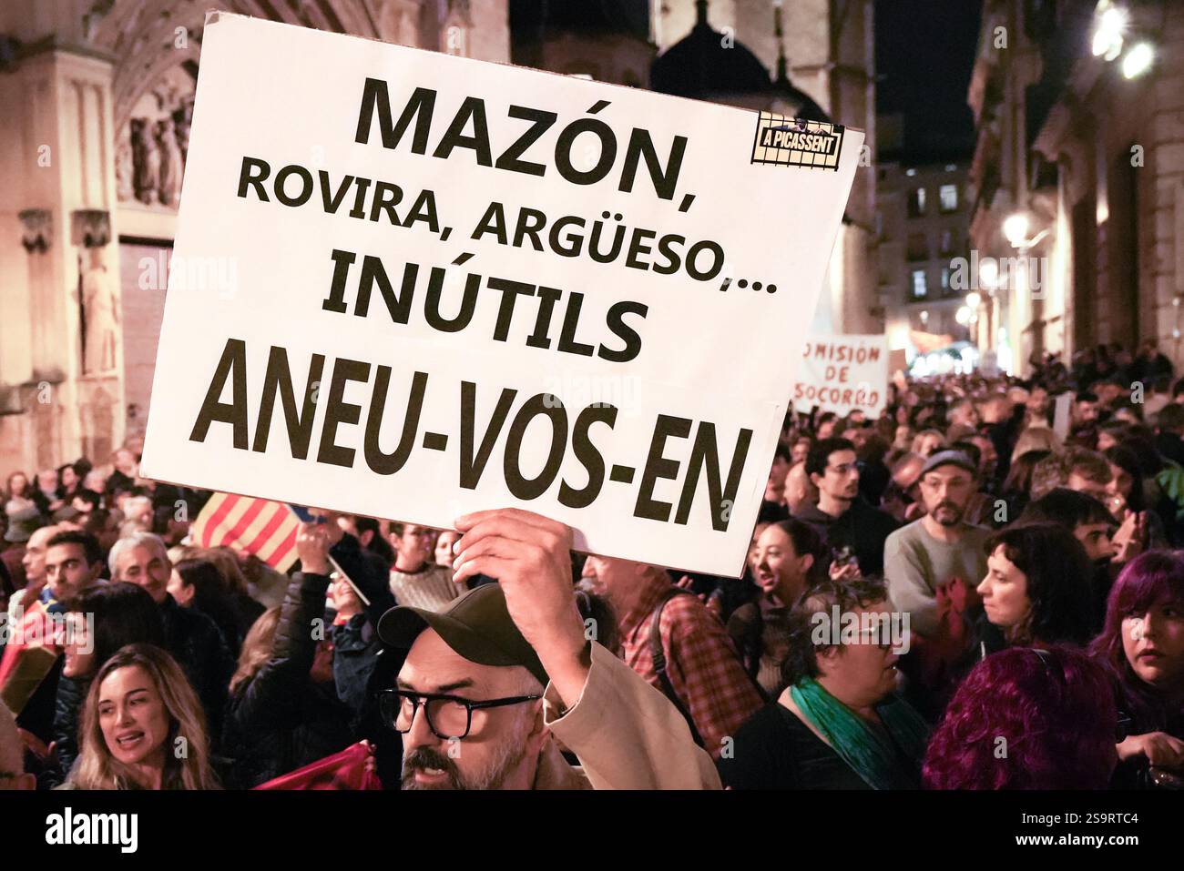 Huge crowd of protestesrs during demonstration showing sign asking for ...