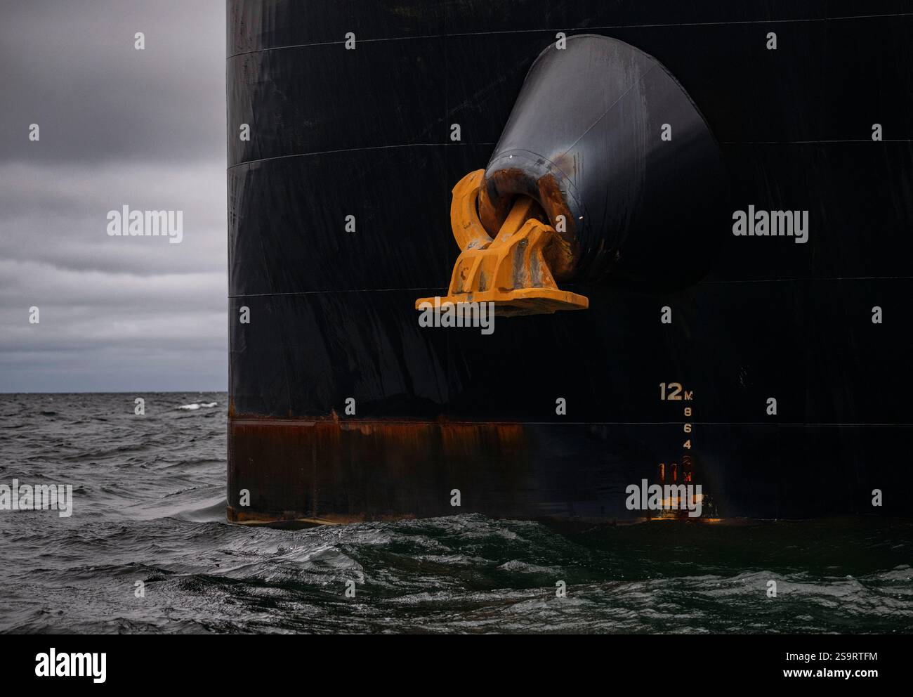 Damages of anchor and hull of the cargo ship Vezhen are seen as it's ...