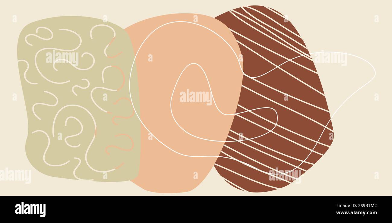 Abstract Boho Illustration of Neutral Colors with Fluid and Curved ...