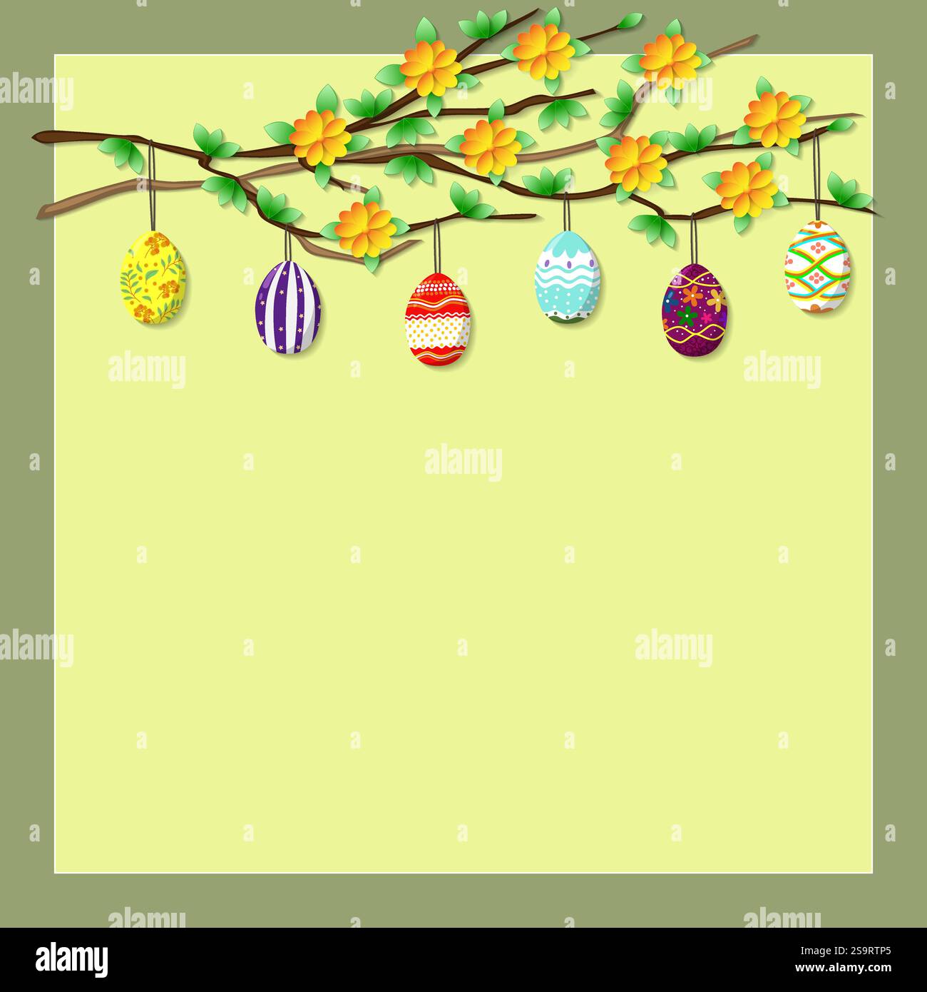 Happy Easter. Square template design with decorative Easter eggs ...