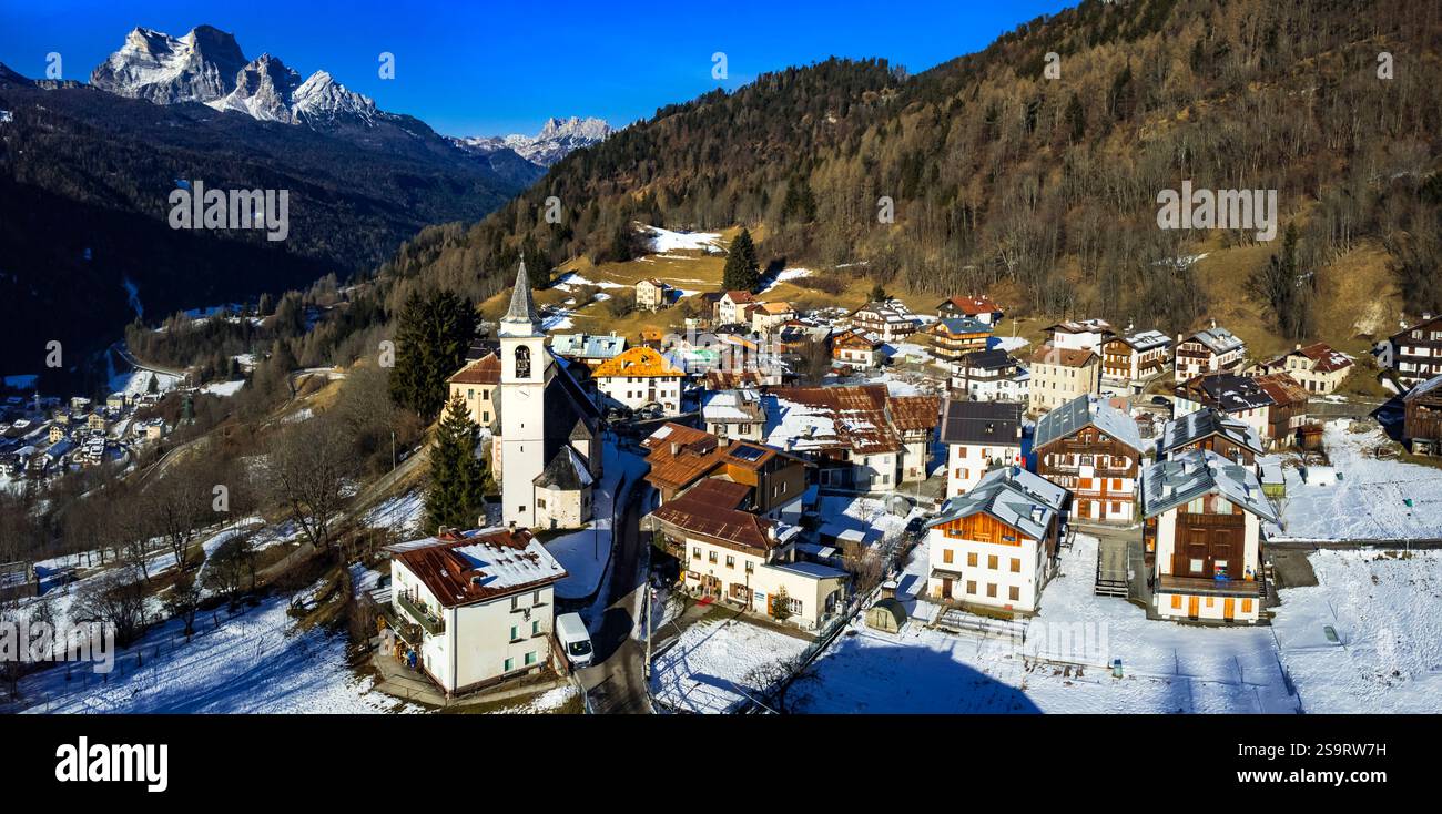 Italy, beautiful winter mountain scenery of Dolomites Alps . Charming ...