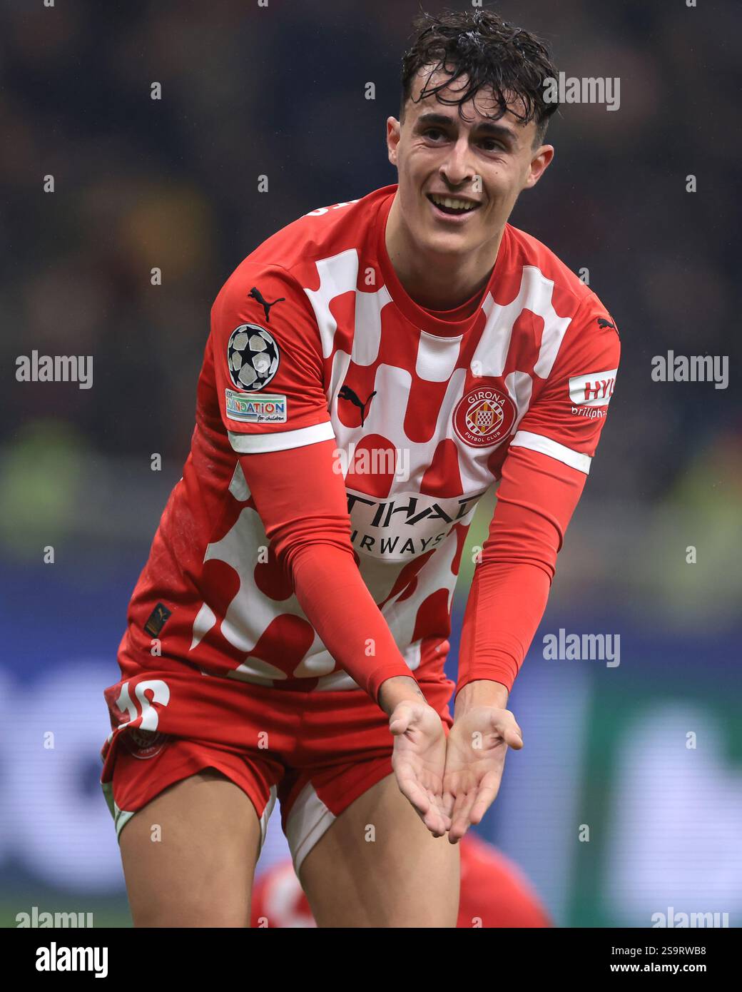 Milan, Italy, 22nd January 2025. Alejandro Frances of Girona FC reacts ...