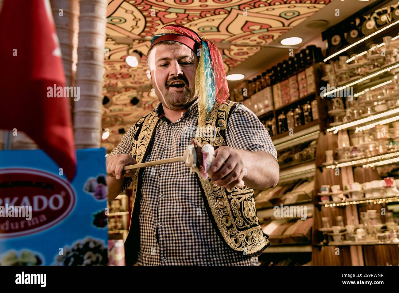 Istanbul, Turkey, 13 May 2018, The seller sells traditional Turkish ice ...