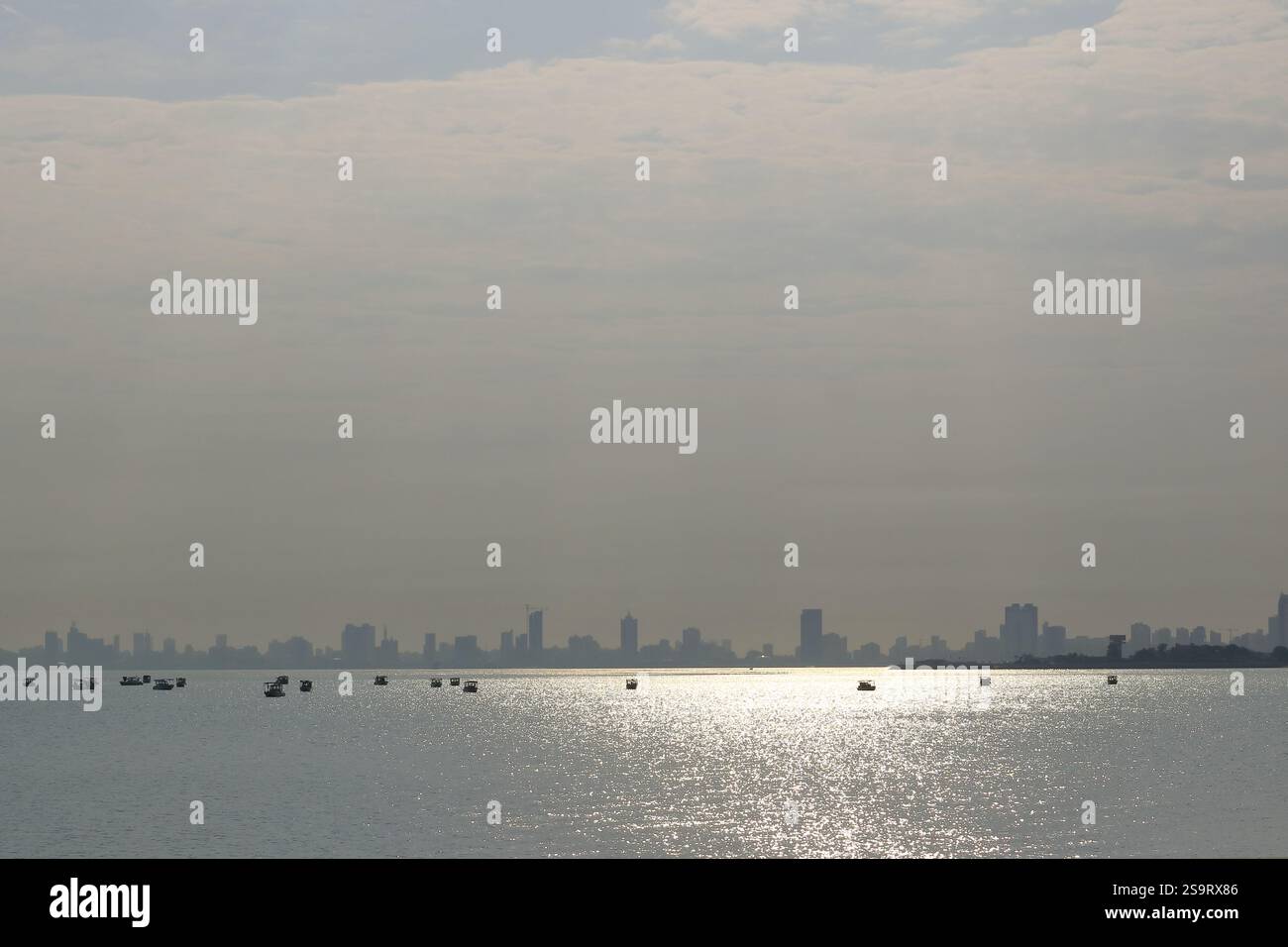 Kuwaits coastline and skyline. the Panorama of Kuwait City at the ...