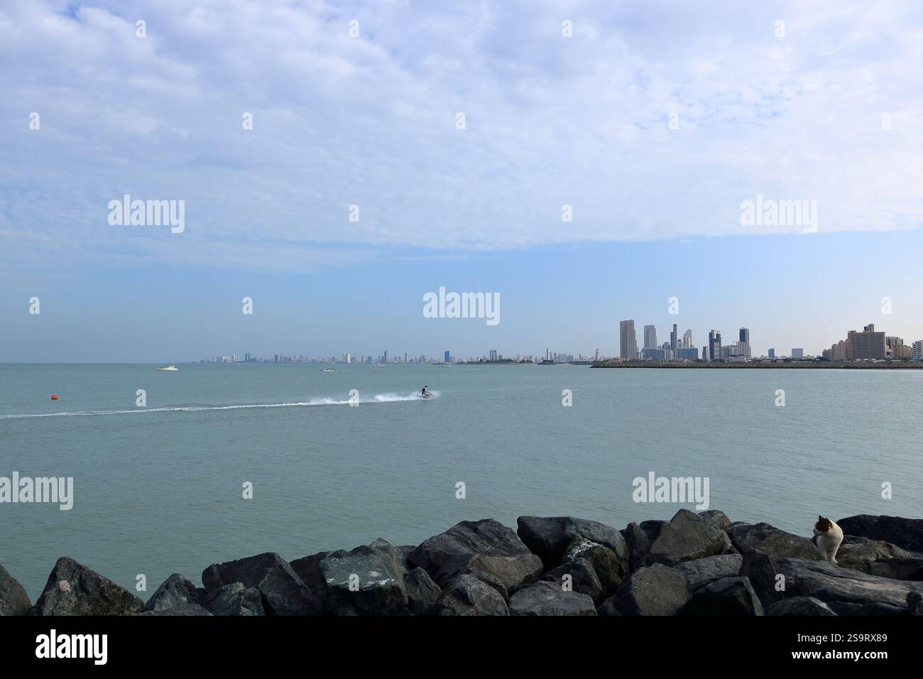 Kuwaits coastline and skyline. the Panorama of Kuwait City at the ...