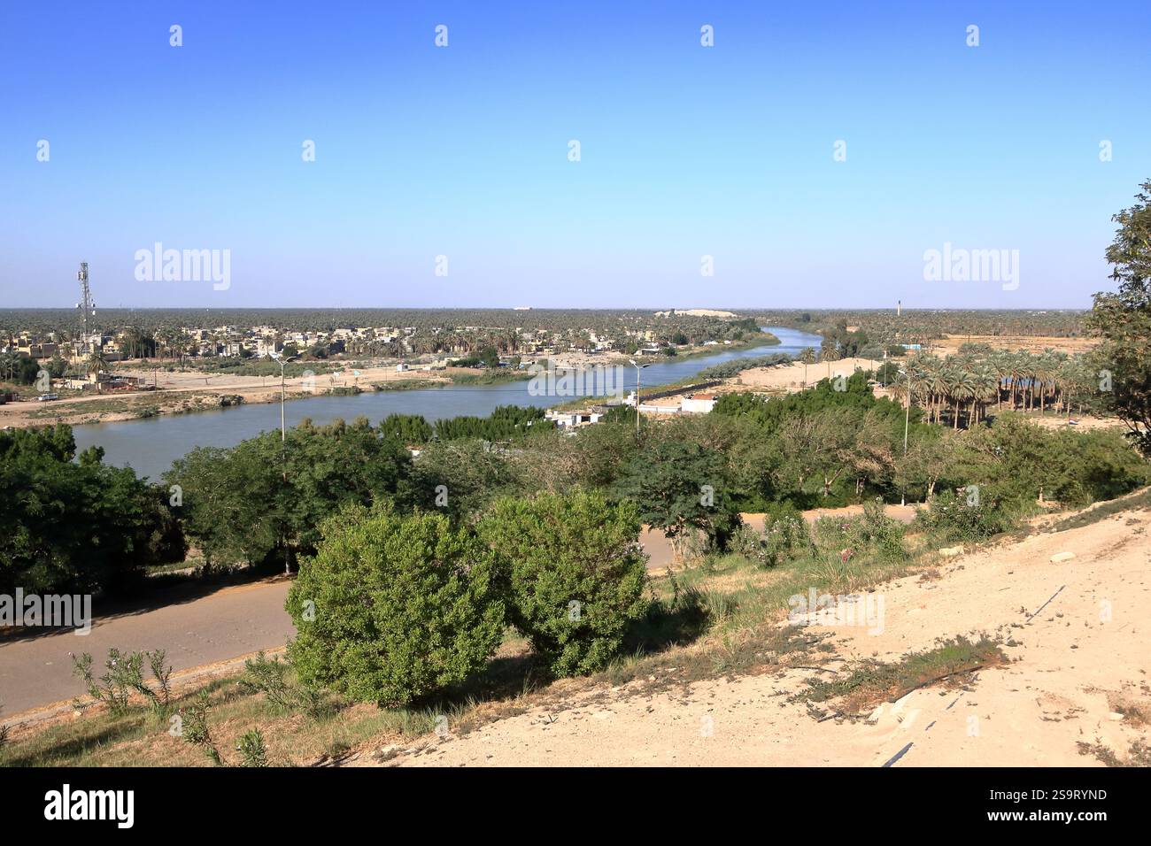 view to Euphrates river from former Saddam Hussein palace in Hillah in ...