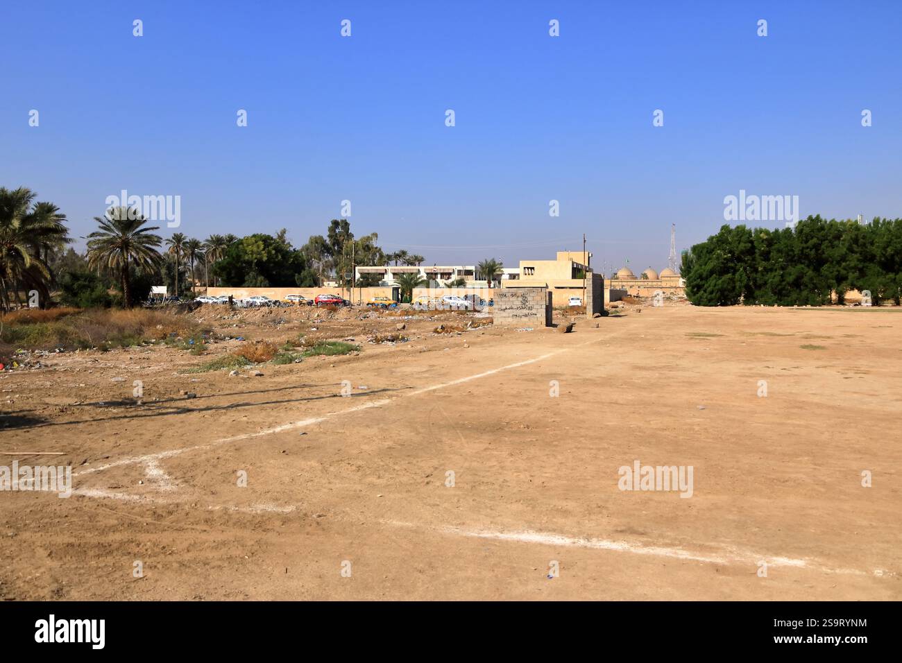 Abandoned football field with poor ground conditions in Baghdad, Bagdad ...