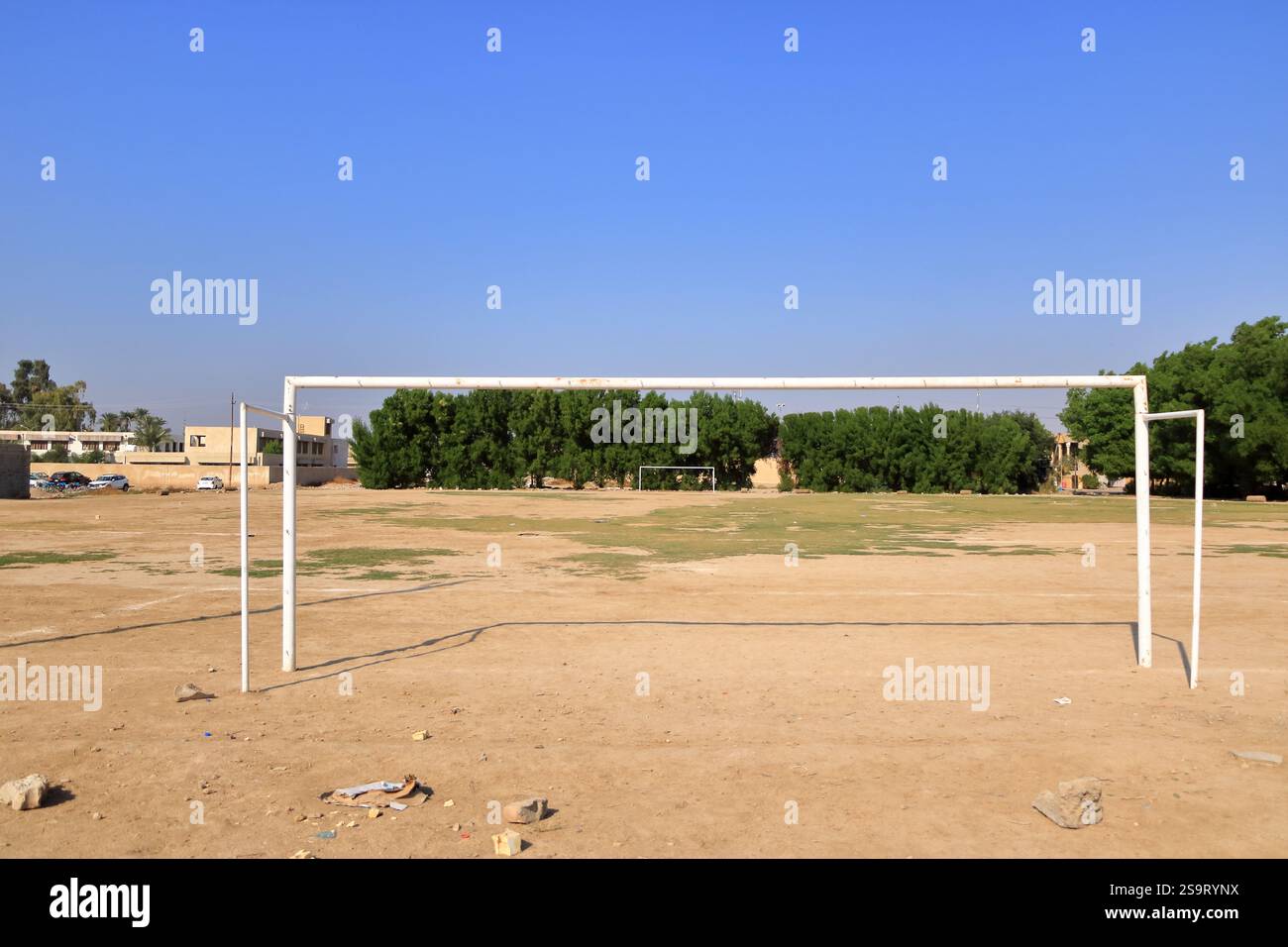 Abandoned football field with poor ground conditions in Baghdad, Bagdad ...
