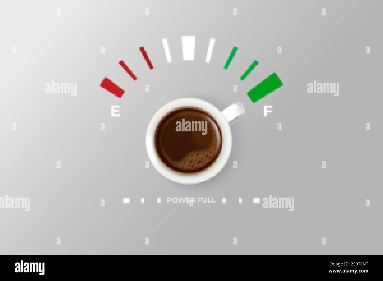 Coffee cup power. Caffeine full energy fuel meter, power refuel level ...