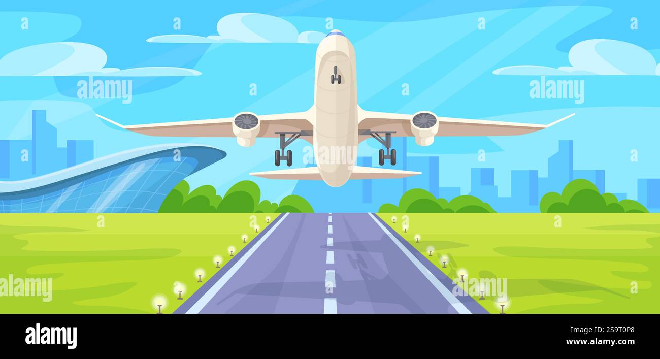 Airplane taking off runway. Aircraft take off or landing on runway ...