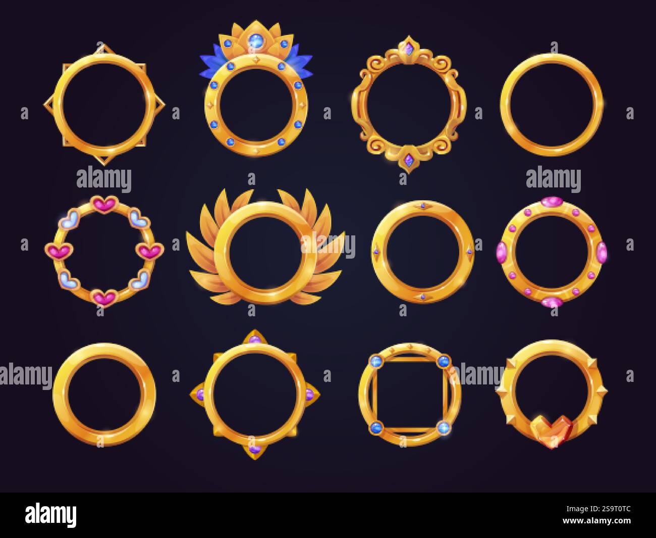 Avatar golden frames. Fantasy game gold frame, user rank award reward ...