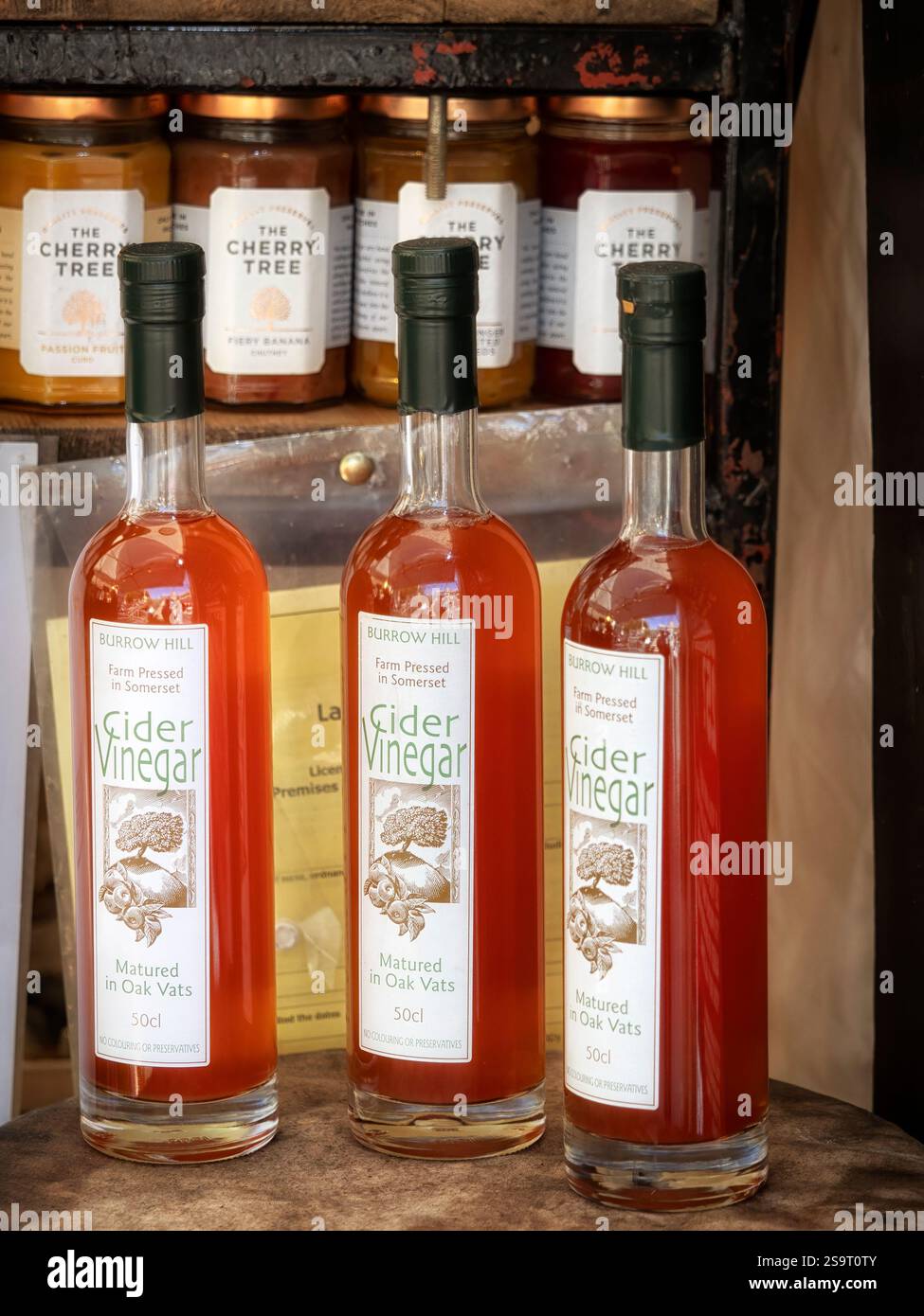 LONDON, UK - SEPTEMBER 29, 2018: Bottles of Burrow Hill Cider Vinegar ...